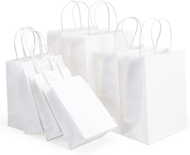 White Kraft Paper Gift Bags with Handles | 21x15x8cm | Pack of 30 | Re ...