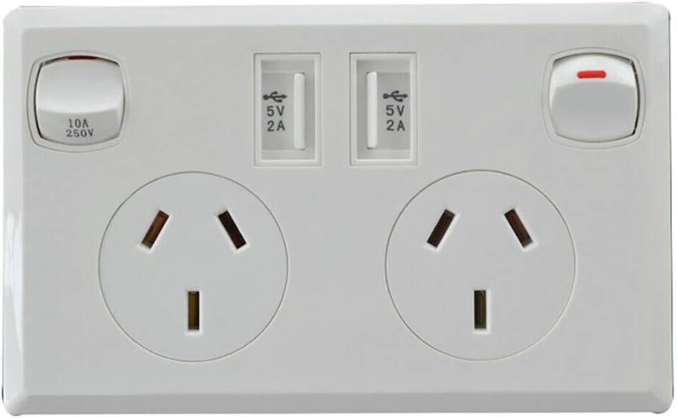 Dual USB Australian Power Point Wall Socket | 240V AC Outlet with 2x U ...