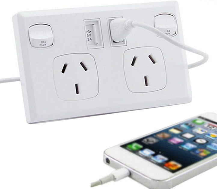 Dual USB Australian Power Point Wall Socket | 240V AC Outlet with 2x U ...