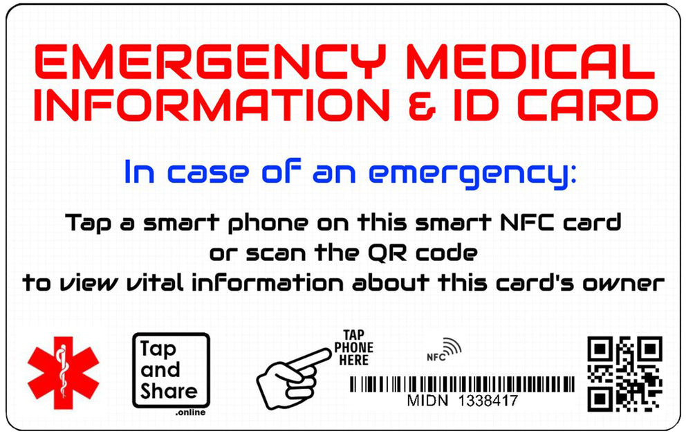 Smart NFC Emergency Medical Alert ID Information Card with Passive Geo ...