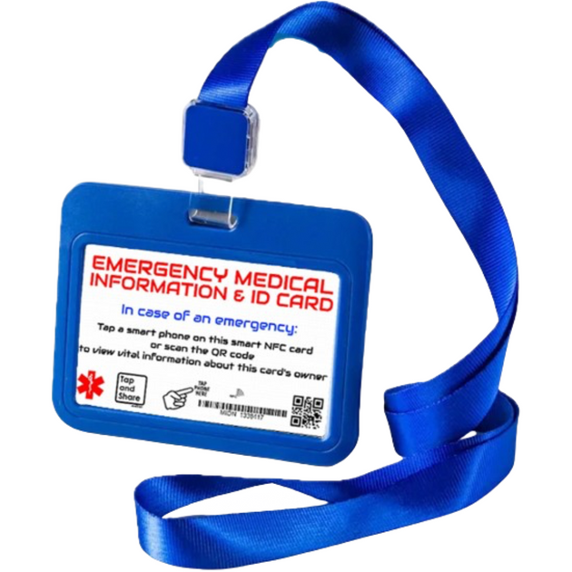 Blue Lanyard & Smart NFC Emergency Medical Alert ID Information Card w ...
