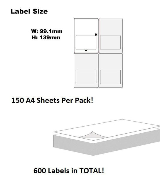 150 Sheets 4 Per Page A4 Self Adhesive Shipping Address Labels Printer ...